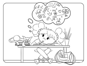 Home education coloring page boy study at Vector Image