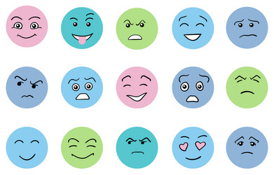 Cartoon cute and funny faces with positive Vector Image