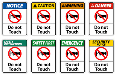 Notice do not touch sign label on transparent Vector Image
