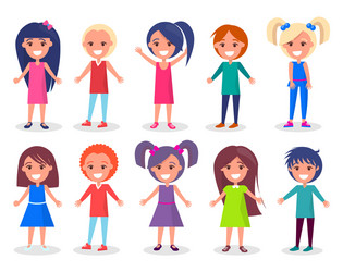 Cartoon cute kids set school boys and girls Vector Image