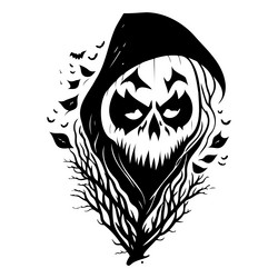 Halloween ghost reaper sketch hand draw black Vector Image