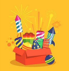 Box with fireworks pop art Royalty Free Vector Image