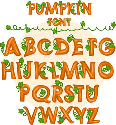 Halloween pumpkin font alphabet text symbols Vector Image