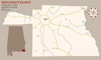 Map of houston county in alabama Royalty Free Vector Image