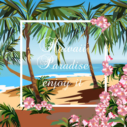 Summer wooden sign on tropical beach background Vector Image