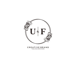 Initial uf letters hand drawn feminine and floral Vector Image