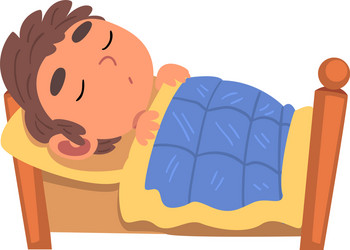 Cartoon smile little boy sleeping in the bed Vector Image