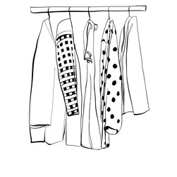 Wardrobe sketch clothes on the hangers hand Vector Image