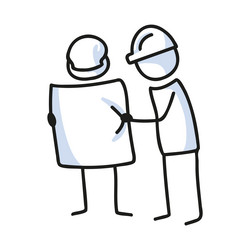 Drawn stick figure with blueprints construction Vector Image