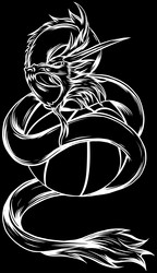 Dragon in white line on black background Vector Image