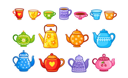 Cute tea set tea party elements with teapot Vector Image