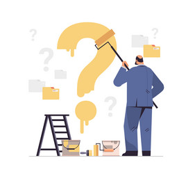 Confused businessman painting question mark Vector Image