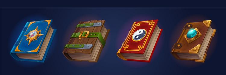 Old magic books of spells with fantasy covers Vector Image