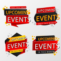 Gradient upcoming events label set Royalty Free Vector Image