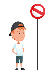 Kid learning road sign traffic road education Vector Image