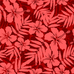 Red tropical flowers and leaves seamless pattern Vector Image