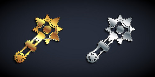 Gold and silver medieval chained mace ball icon Vector Image