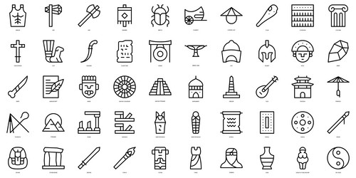 Set of ancient civilization icons simple line art Vector Image