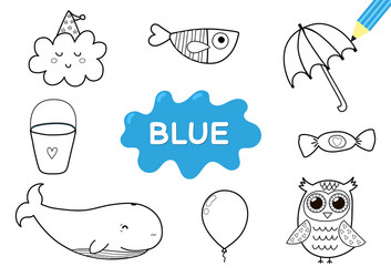 Blue color objects set learning colors for kids Vector Image