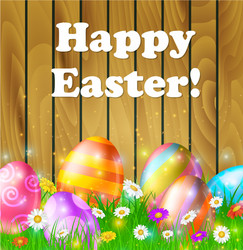 Wooden wall easter eggs Royalty Free Vector Image