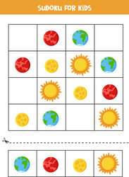 Sudoku game with cartoon planets solar system Vector Image