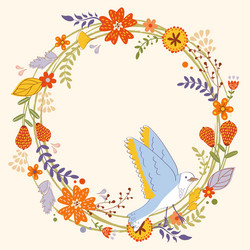 Spring card with beautiful bird in floral frame Vector Image