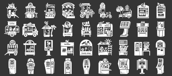 Kiosk icons set flat style Royalty Free Vector Image