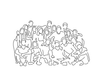 Group friends line drawing Royalty Free Vector Image