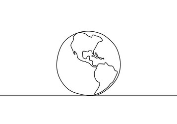 Continuous single line world earth globe one Vector Image
