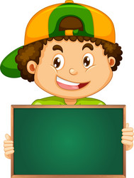Blank sign template with cute boy on white Vector Image