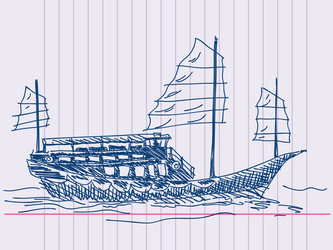 Chinese sailing ship hand drawn Royalty Free Vector Image
