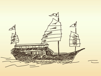 Chinese sailing ship hand drawn Royalty Free Vector Image