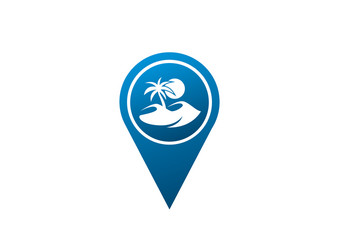 Palms desert with sun and sand logo design Vector Image