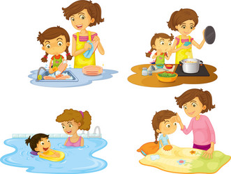 Girl clean up garbage with broom and dust pan Vector Image