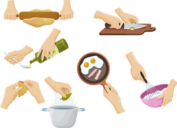 Collection human hands preparing food cooking Vector Image