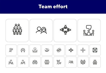 Team effort line icon set Royalty Free Vector Image