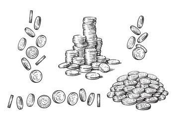 Finance money set sketch of stack of coins Vector Image