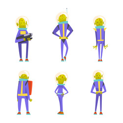Cute green aliens in space suits set humanoid Vector Image