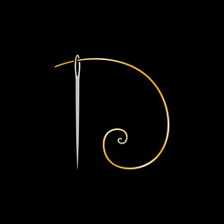 Golden needle with a thread in the form of heart Vector Image