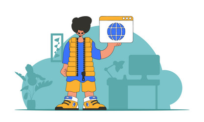 A bright and stylish of guy holding browser Vector Image