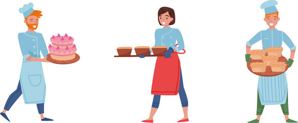Smiling man and woman baking bread making Vector Image