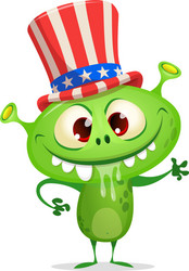 Cartoon funny monster wearing amirican uncle sam Vector Image