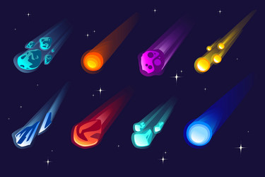 Set meteors and comet with different colors Vector Image