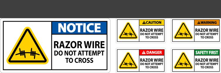 Safety first sign razor wire fence on white Vector Image
