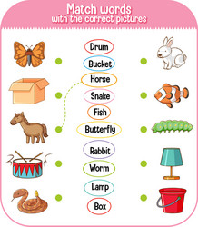 Match words with the correct pictures letter b Vector Image