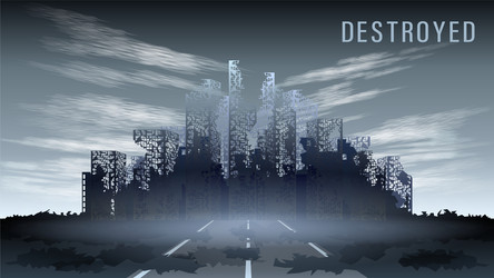 Panorama destroyed city against night Royalty Free Vector