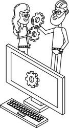 Young people and technical support black and white