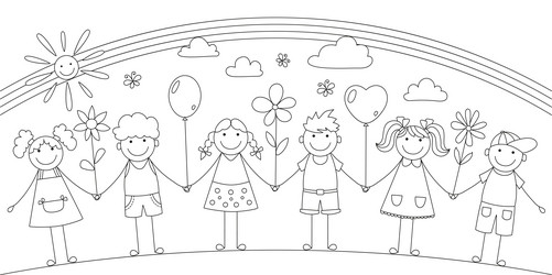 Children Holding Hands Coloring Page