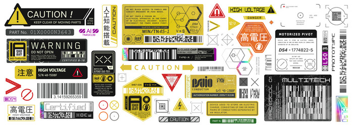 Cyberpunk decals set of stickers Royalty Free Vector Image