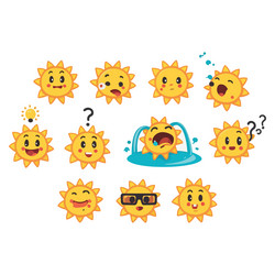 Collection of cute summer sun emoji Royalty Free Vector